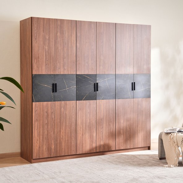 ROME 6 DOOR WARDROBE WALNUT